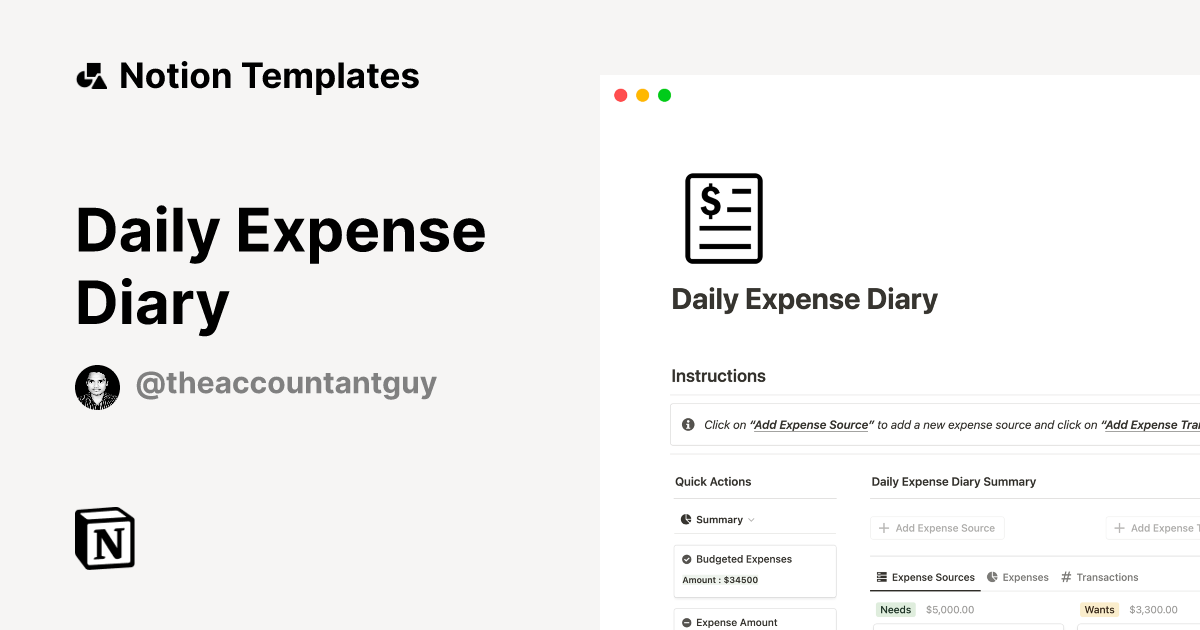 Daily Expense Diary Template | Notion Marketplace
