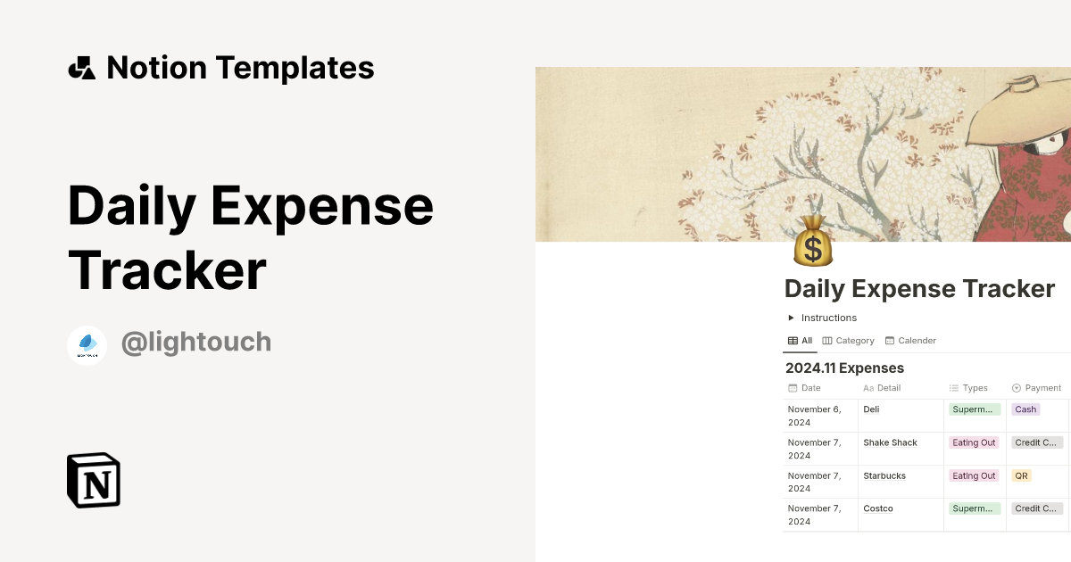 Daily Expense Tracker Template by LIGHTOUCH | Notion Marketplace