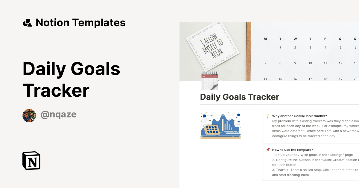 Daily Goals Tracker Template | Notion Marketplace