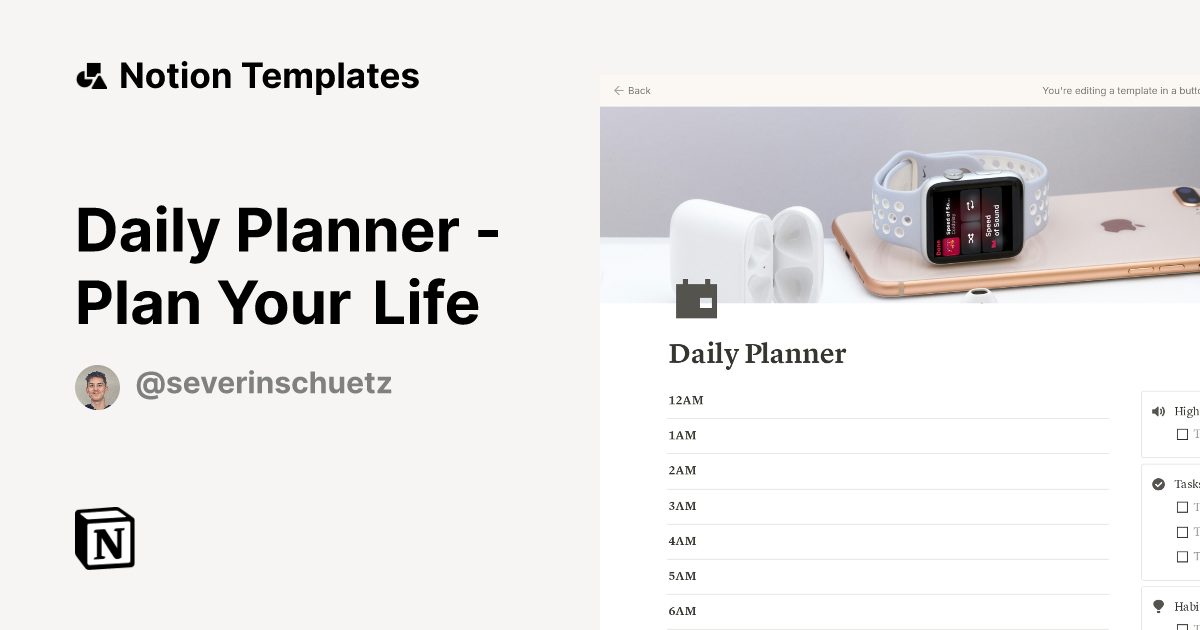 Daily Planner - Plan Your Life Template by Severin Schuetz | Notion Marketplace