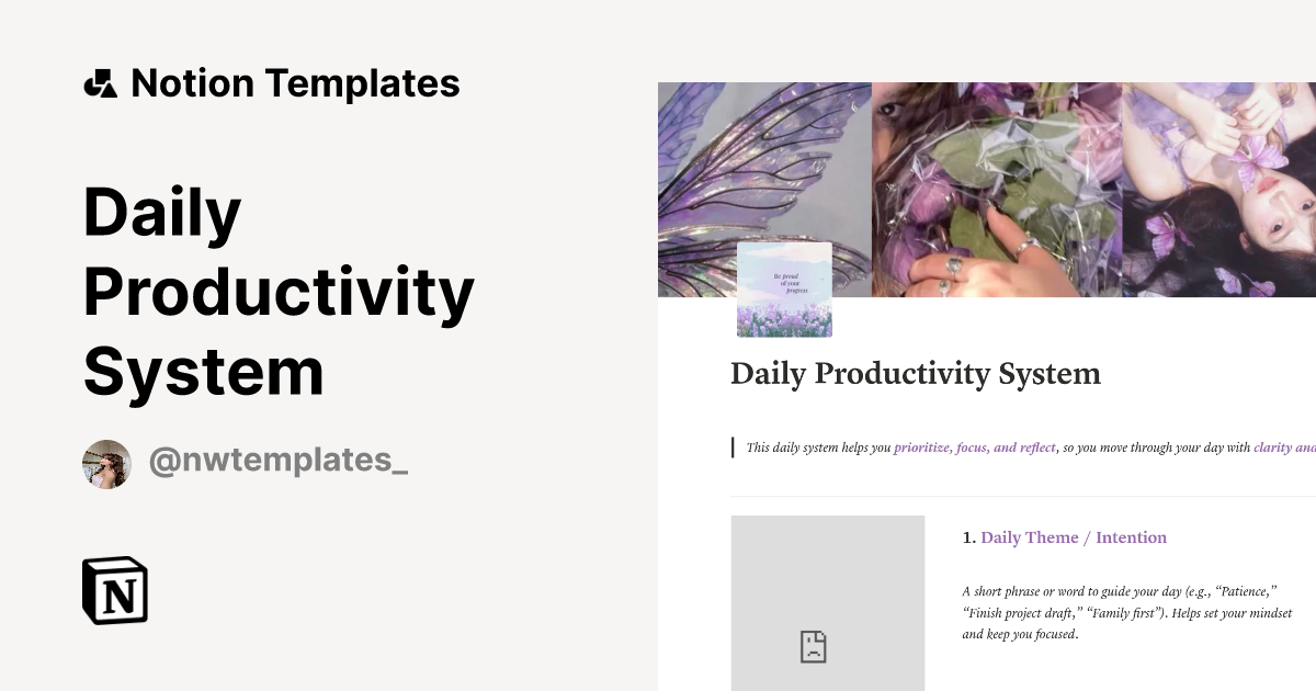 Daily Productivity System Template by NW Templates | Notion Marketplace