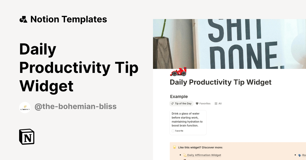 Daily Productivity Tip Widget Template by The Bohemian Bliss | Notion ...