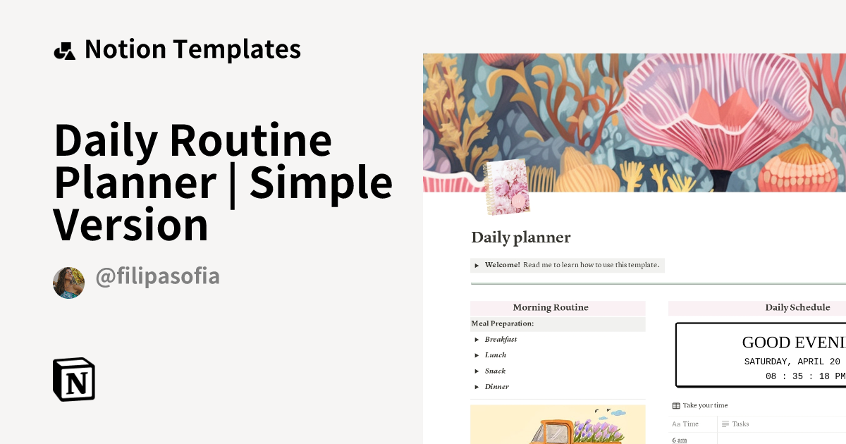 Daily Routine Planner | Simple Version Template by Filipa Sofia 🌼 ADHD | Life | Organization ...