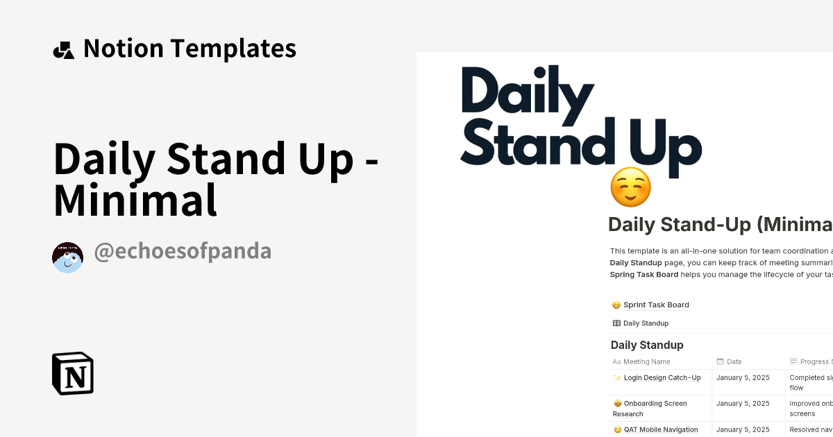 Daily Stand Up - Minimal Template | Notion Marketplace