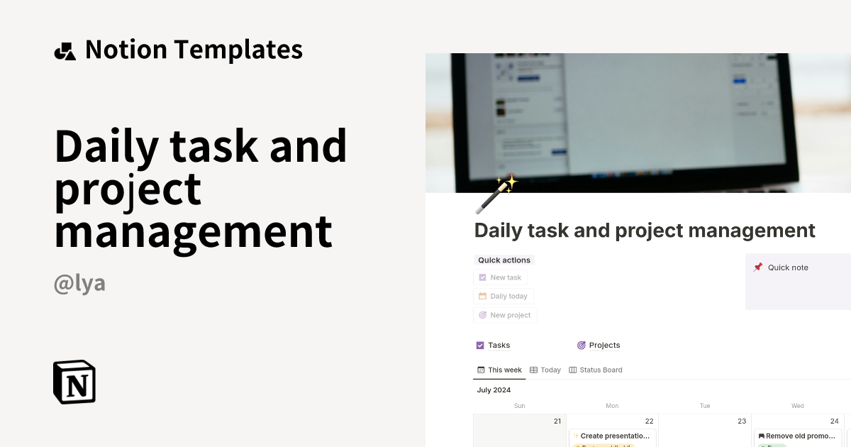 Daily task and project management Template | Notion Marketplace