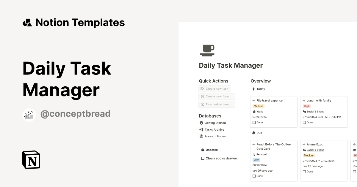 Daily Task Manager Template | Notion Marketplace