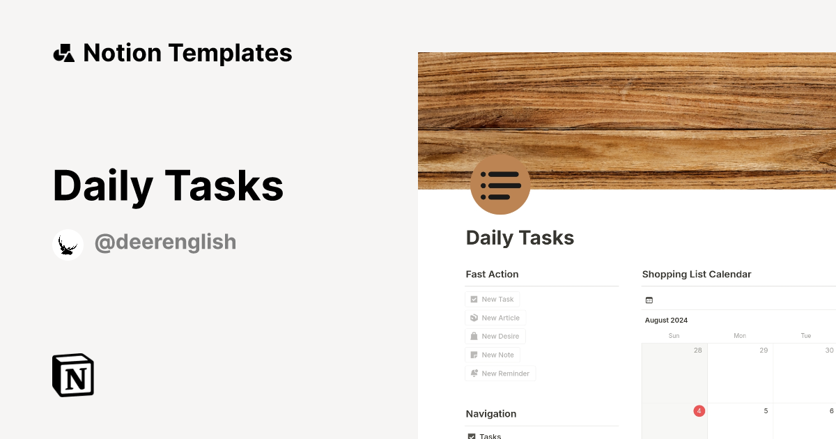 Daily Tasks Template by Deer | Notion Marketplace