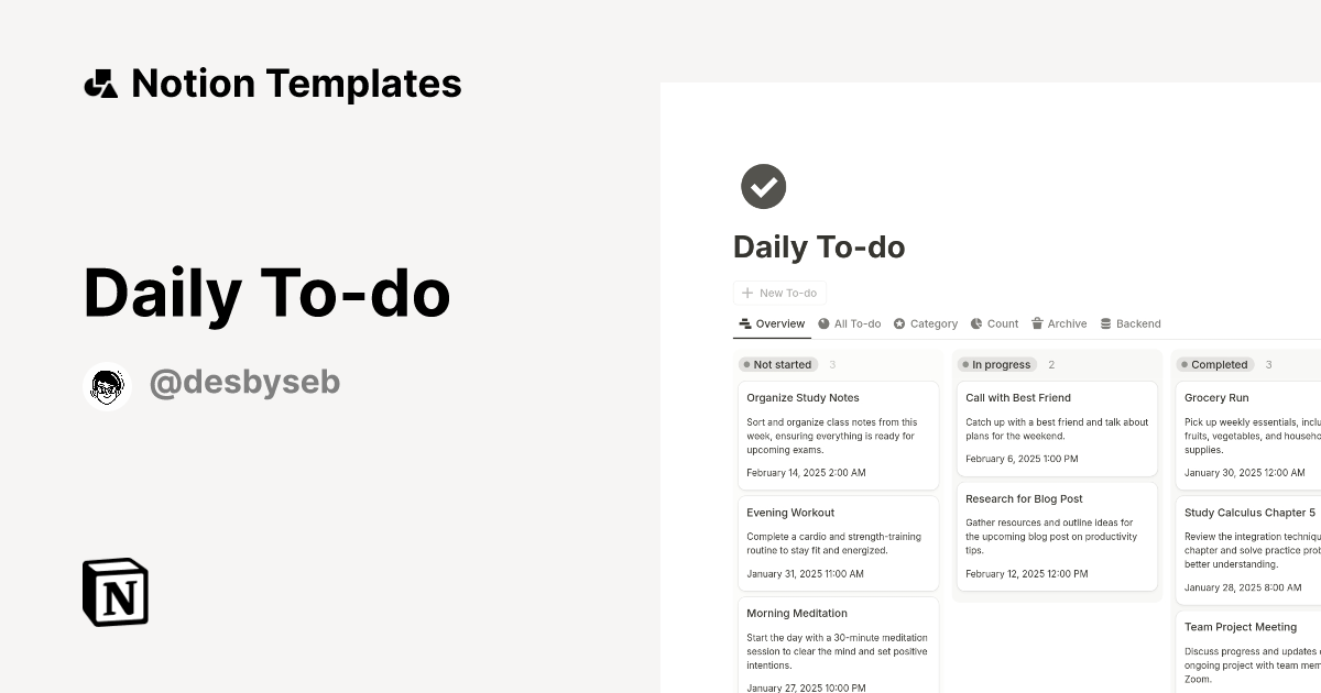 Daily To-do Template by desbyseb | Notion Marketplace