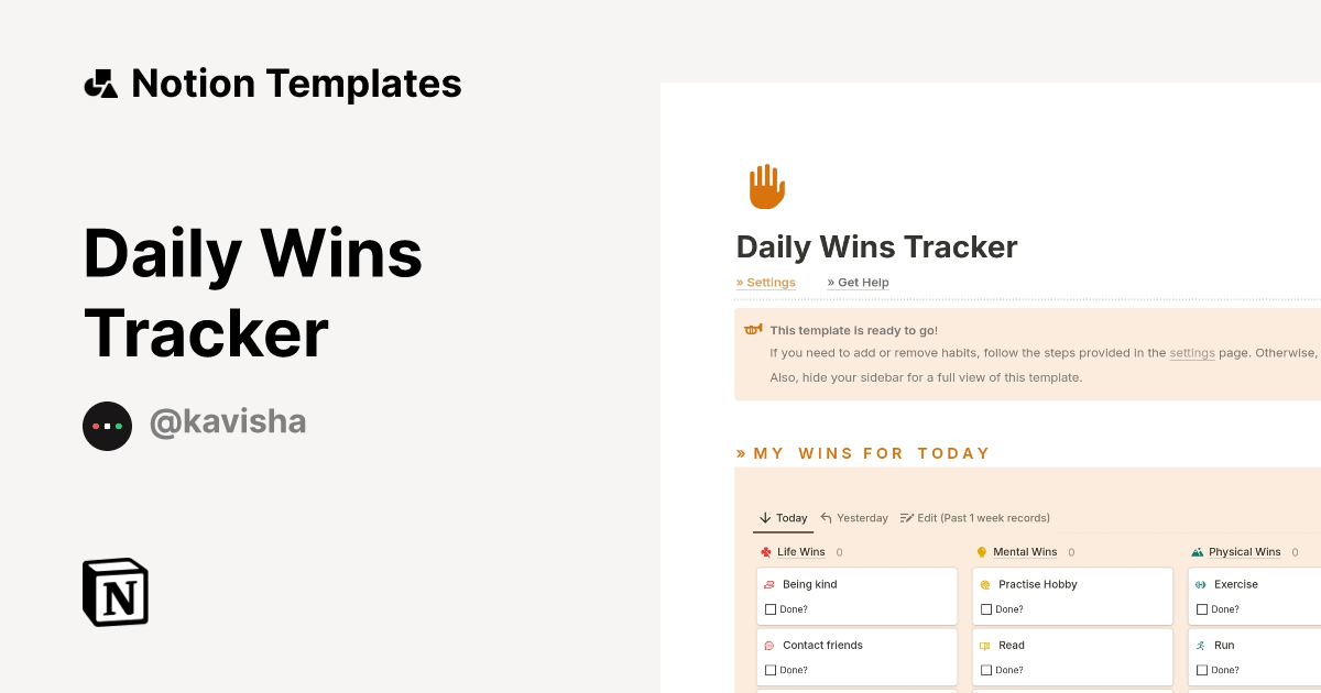 Daily Wins Tracker Template by Kavisha | Notion Marketplace