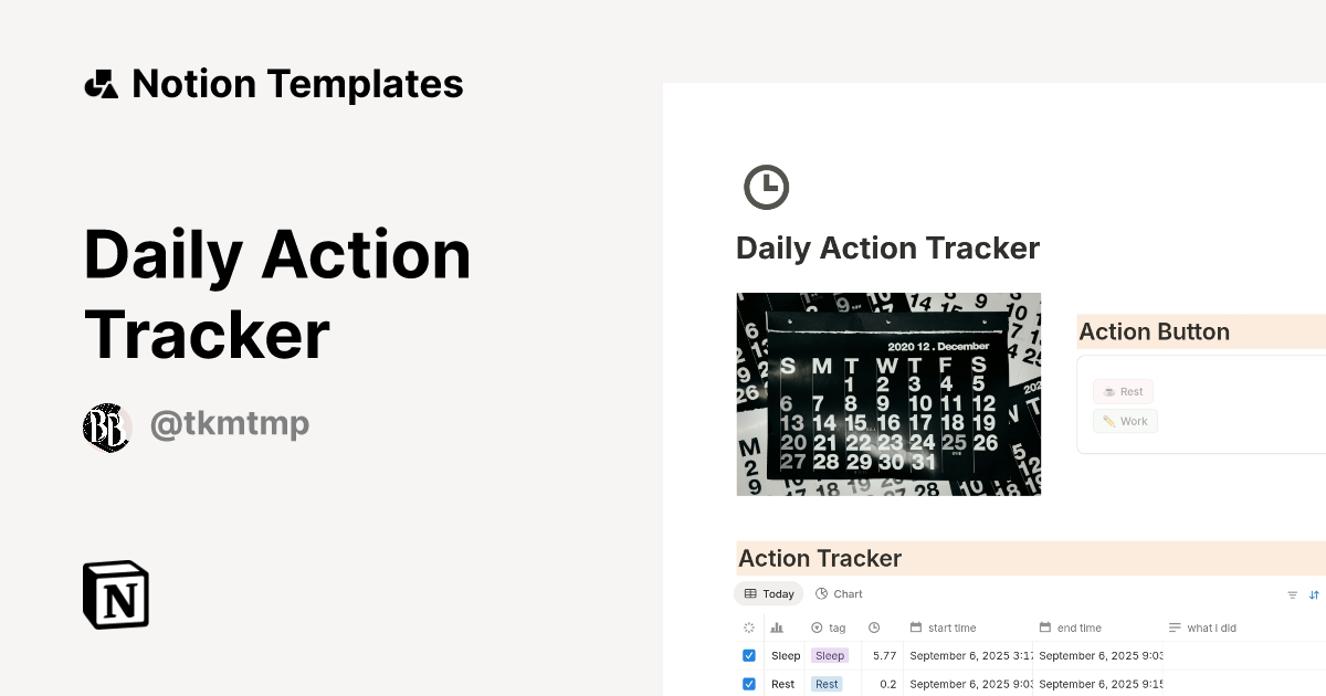Daily Action Tracker Template by Big Bear | Notion Marketplace
