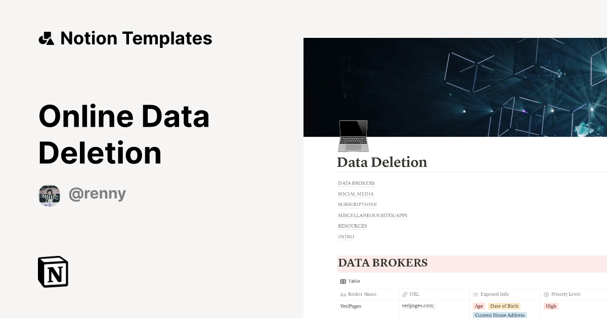 Online Data Deletion Template by Renny | Notion Marketplace
