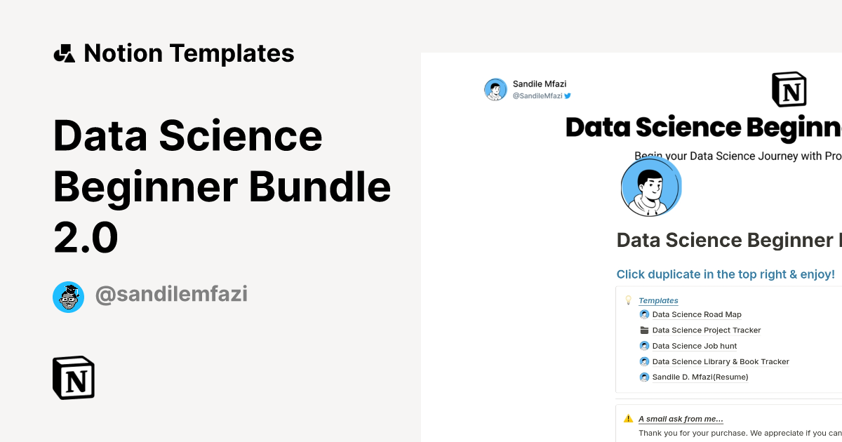 Data Science Beginner Bundle 2.0 Template by Sandile Mfazi | Notion ...