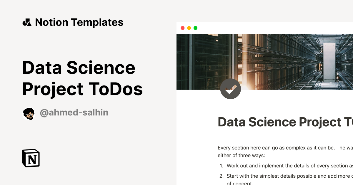 Data Science Project ToDos Template | Notion Marketplace