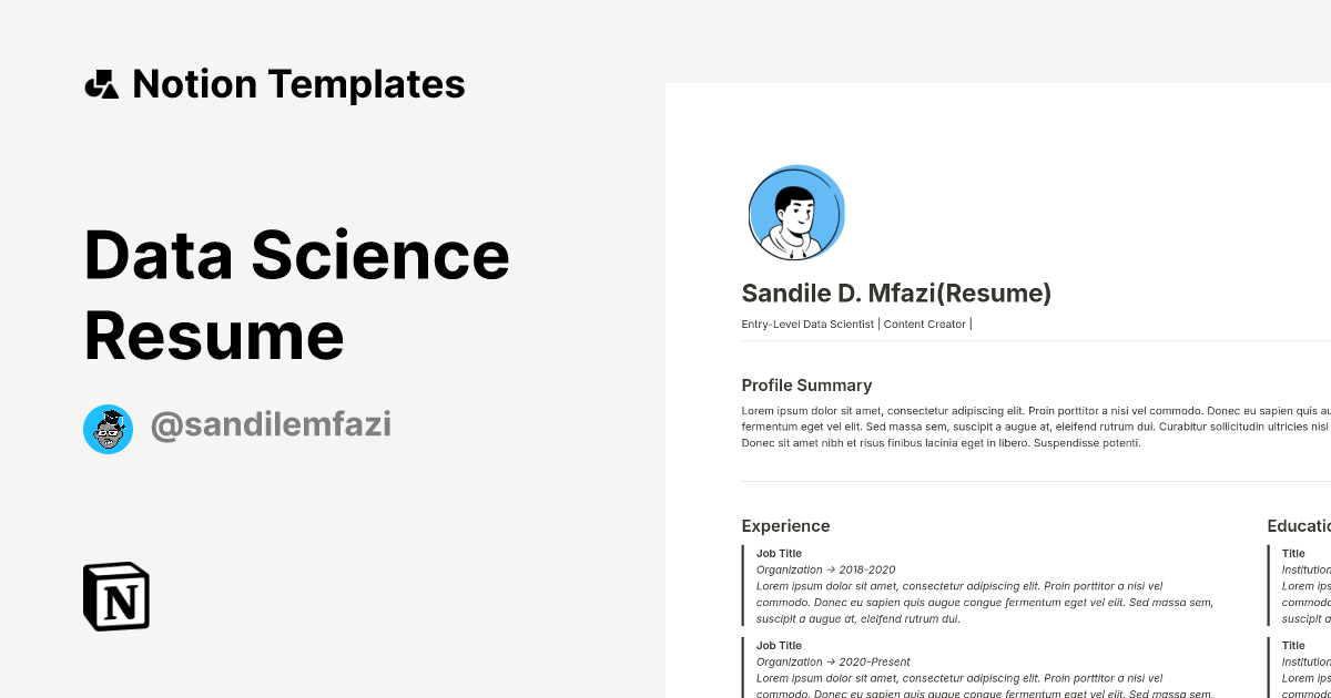 Data Science Resume Template | Notion Marketplace