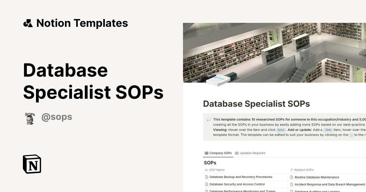 Database Specialist SOPs Template | Notion Marketplace
