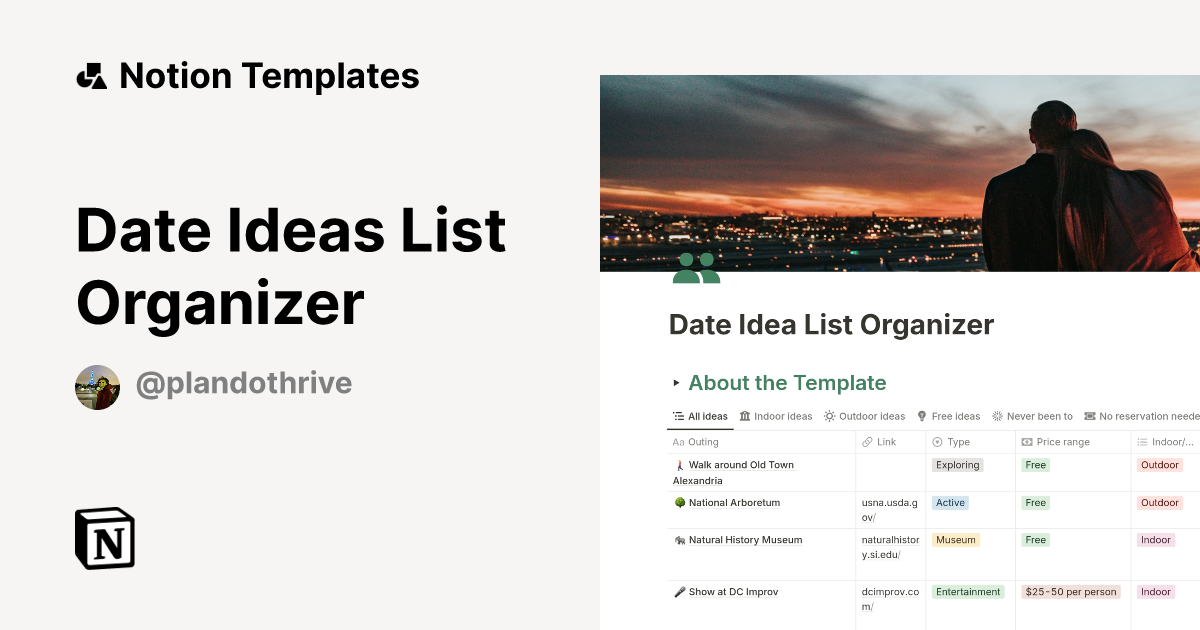 Date Ideas List Organizer Template by Katy Stalcup | Notion Marketplace