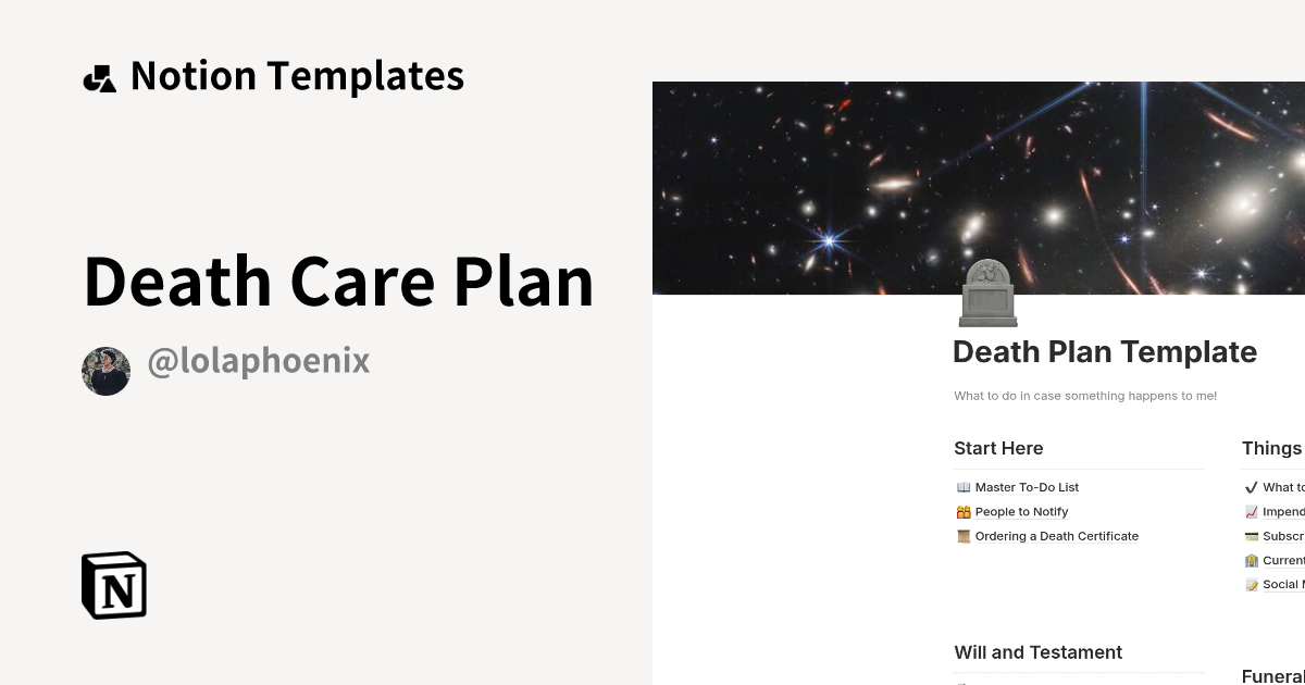 Death Care Plan Template by Lola Phoenix | Notion Marketplace
