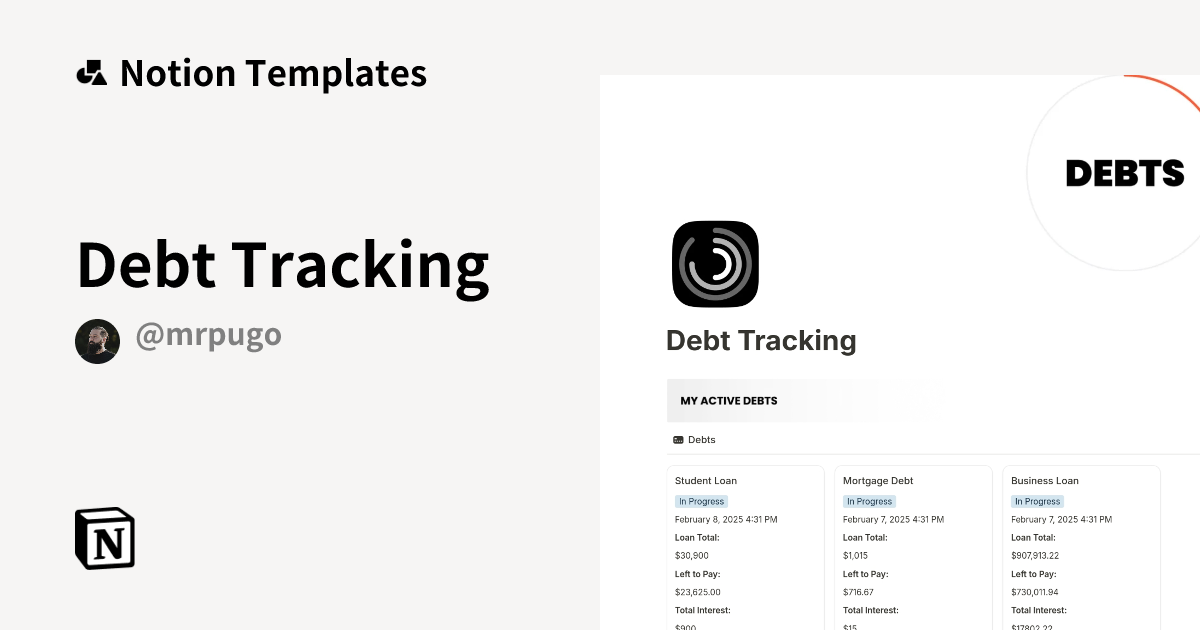 Debt Tracking Template by mrpugo | Notion Marketplace
