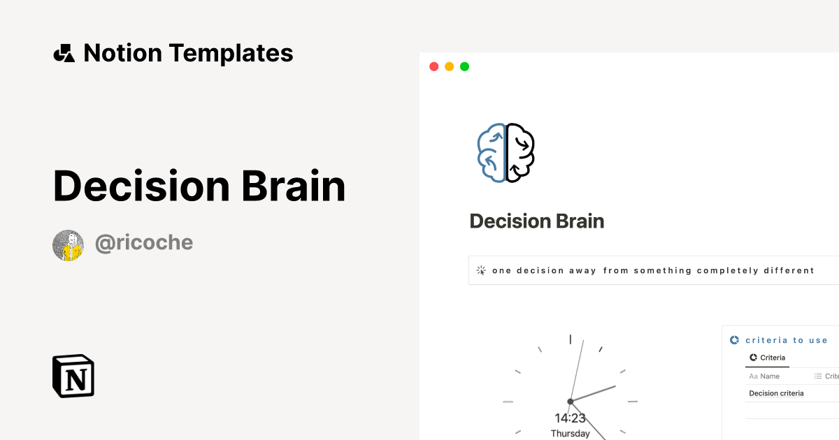 Decision Brain Template by Ricoche | Notion Marketplace