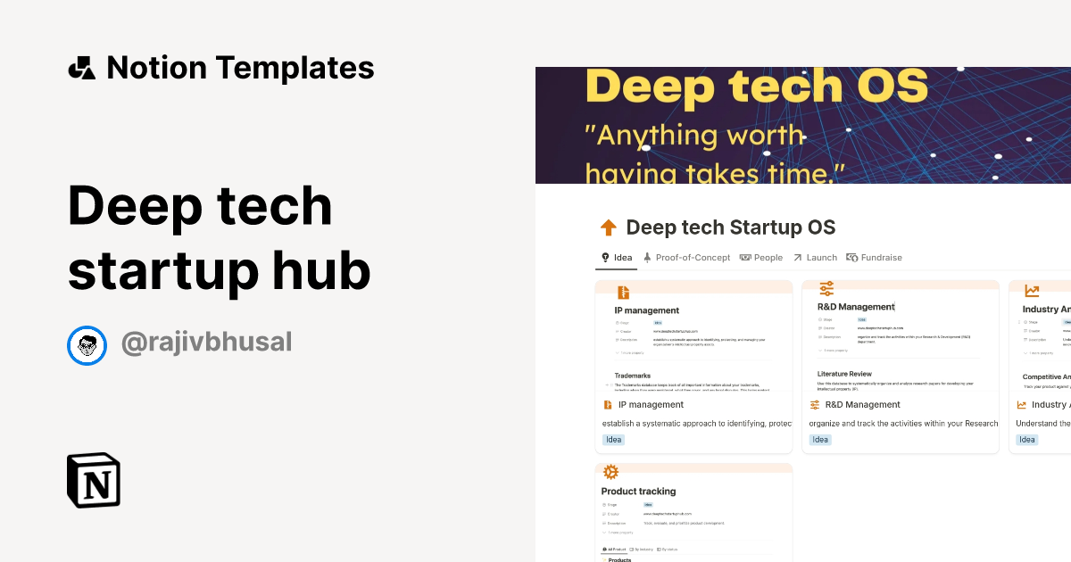 Deep tech startup hub Template | Notion Marketplace