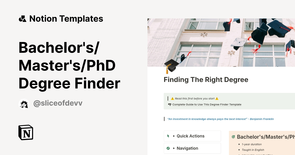 Bachelor's/Master's/PhD Degree Finder Template | Notion Marketplace