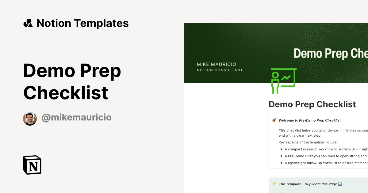 Demo Prep Checklist Template | Notion Marketplace