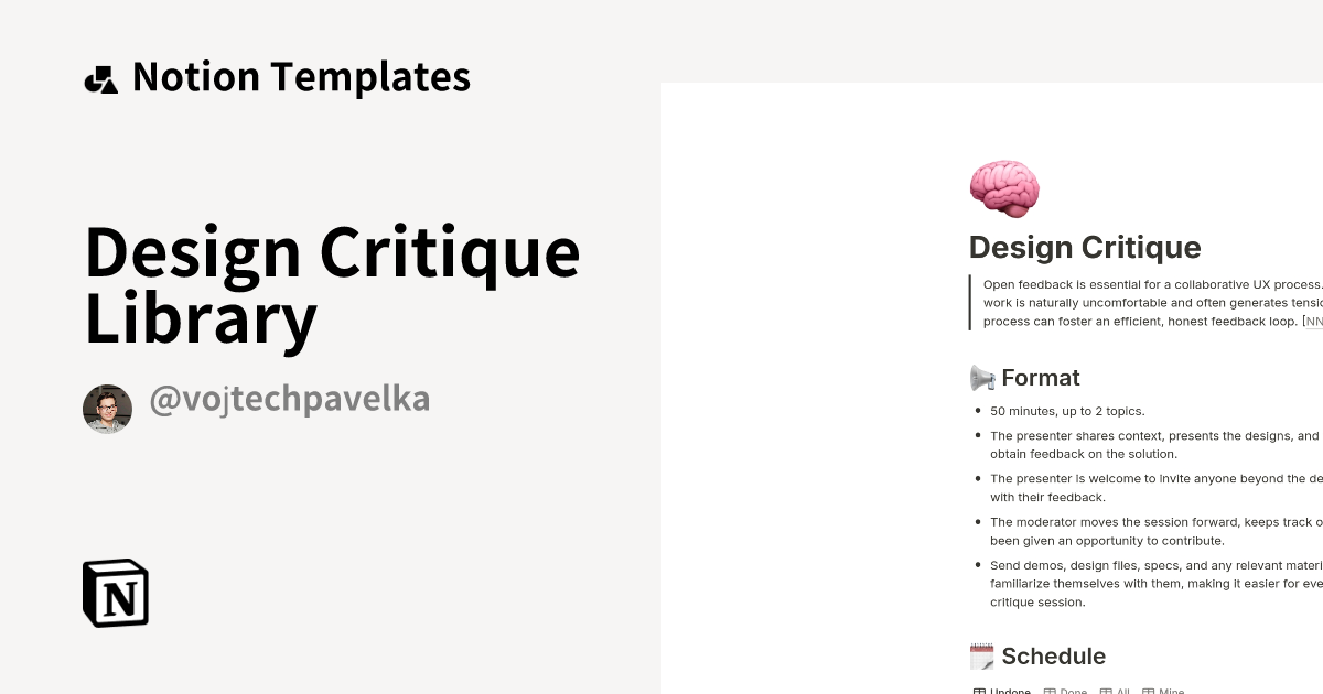 Design Critique Library Template by Vojtech Pavelka | Notion Marketplace