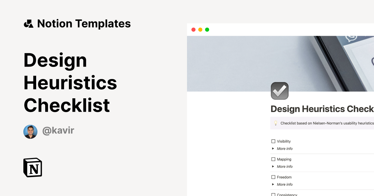 Design Heuristics Checklist Template | Notion Marketplace