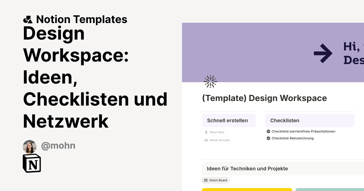 Design Workspace: Ideen, Checklisten und Netzwerk Template by Rebecca ...