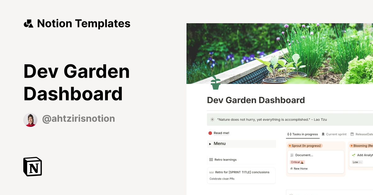 Dev Garden Dashboard Template | Notion Marketplace