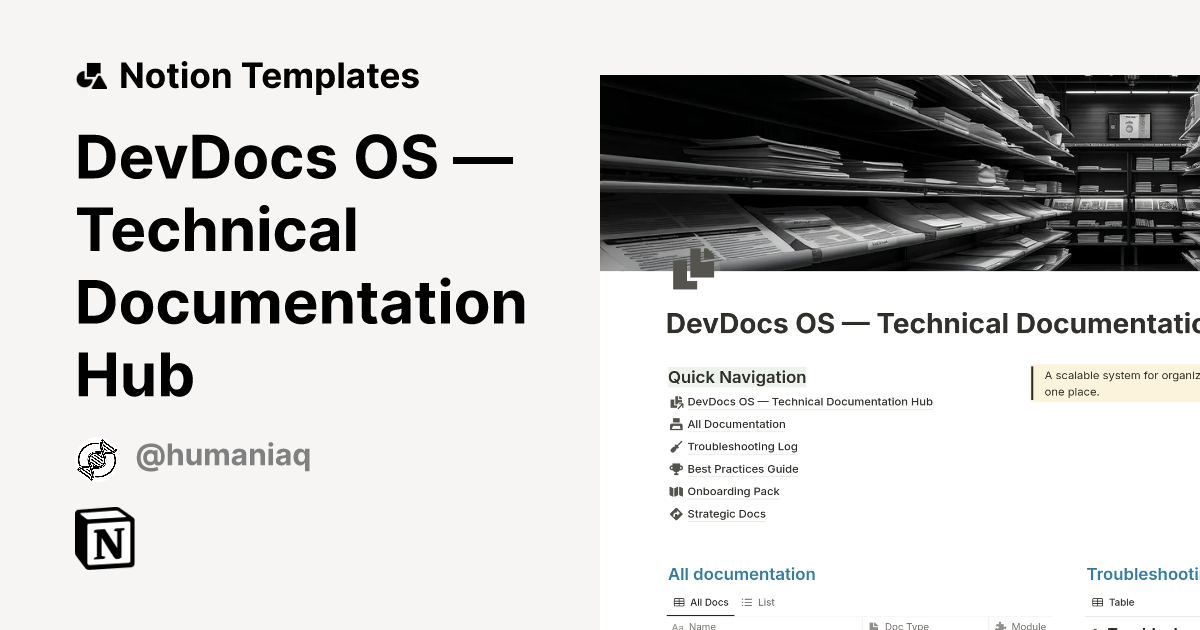 DevDocs OS — Technical Documentation Hub Template | Notion Marketplace