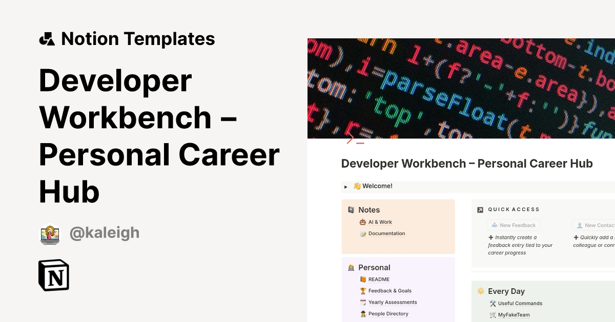 Developer Workbench – Personal Career Hub Template | Notion Marketplace