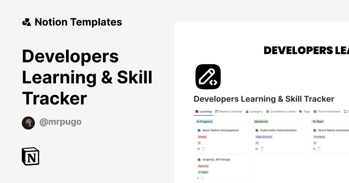 Developers Learning & Skill Tracker Template by mrpugo | Notion Marketplace