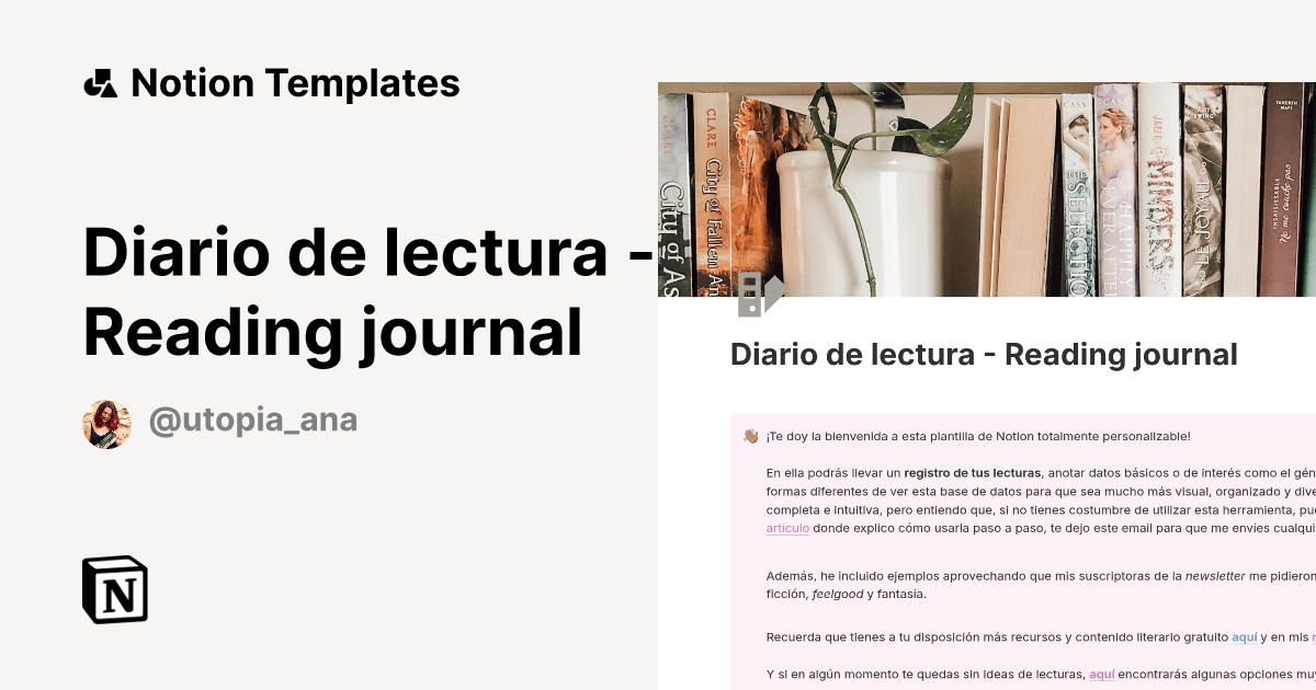 Diario de lectura - Reading journal Template | Notion Marketplace