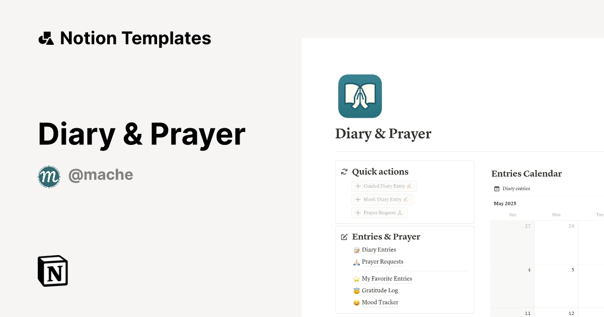 Diary & Prayer Template by Mache's Creative Corner | Notion Marketplace