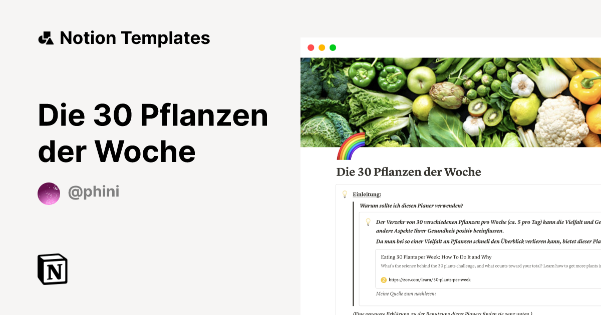 Die 30 Pflanzen der Woche Template | Notion Marketplace