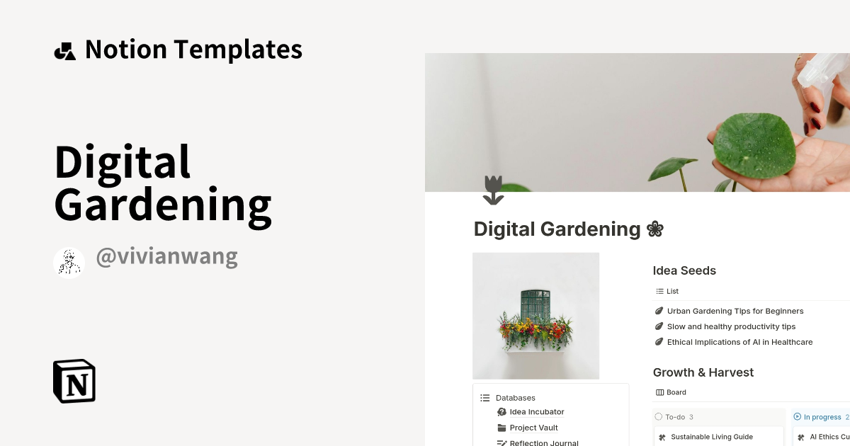 Digital Gardening Template by Vivian Wang | Notion Marketplace
