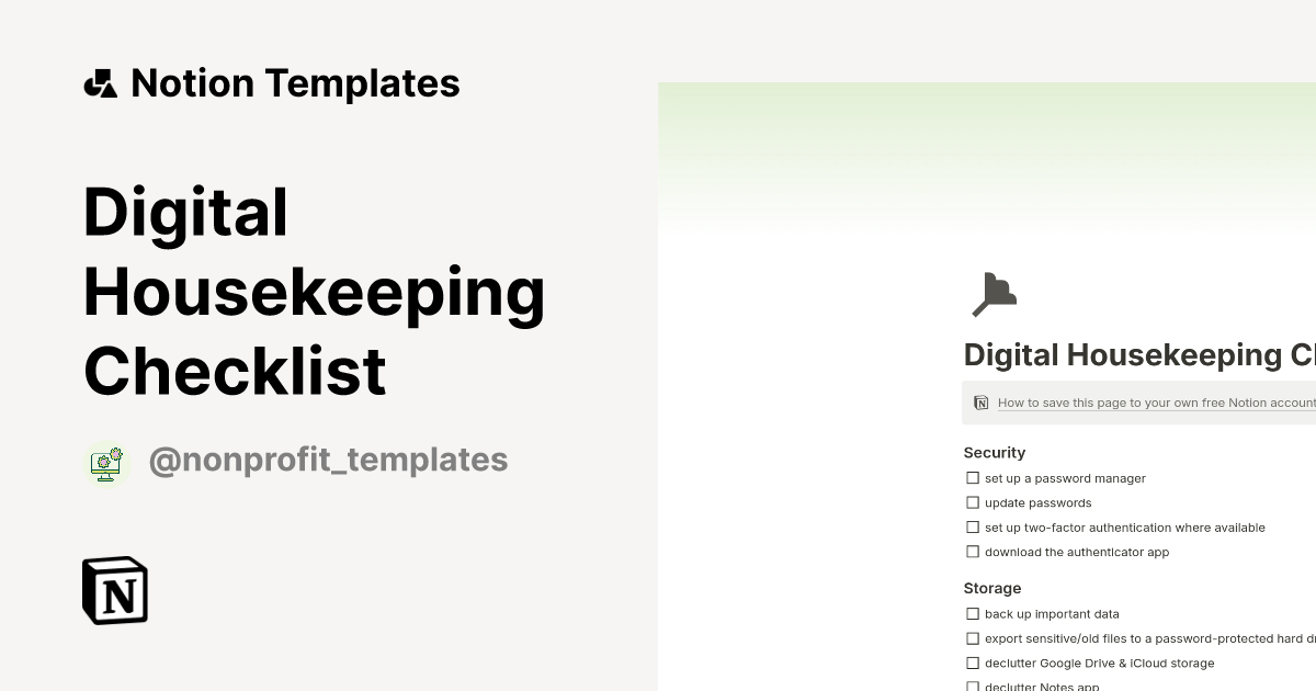 Digital Housekeeping Checklist Template by Laura McGuinn | Notion ...