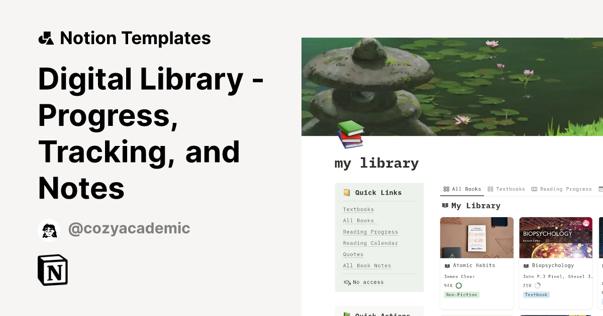 Digital Library - Progress, Tracking, and Notes Template by Cozy ...