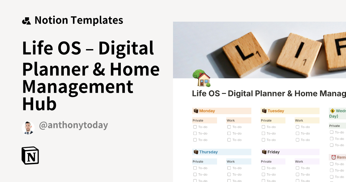 Life OS – Digital Planner & Home Management Hub Template by AnthonyToday | Notion Marketplace