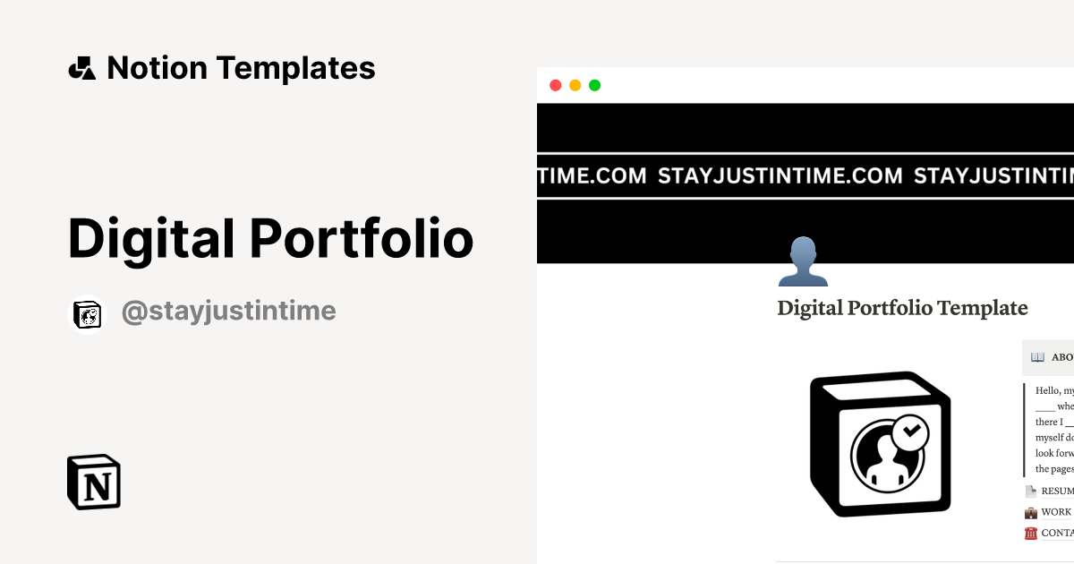 Digital Portfolio Template by STAY JUST IN TIME | Notion Marketplace