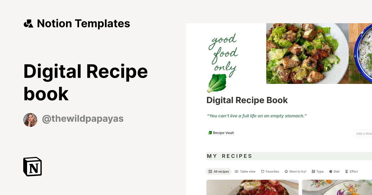Digital Recipe book Template by Jasmin | Notion Marketplace