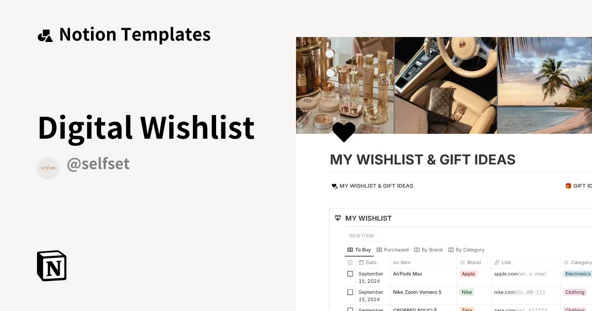 Digital Wishlist Template by SELFSET | Notion Marketplace