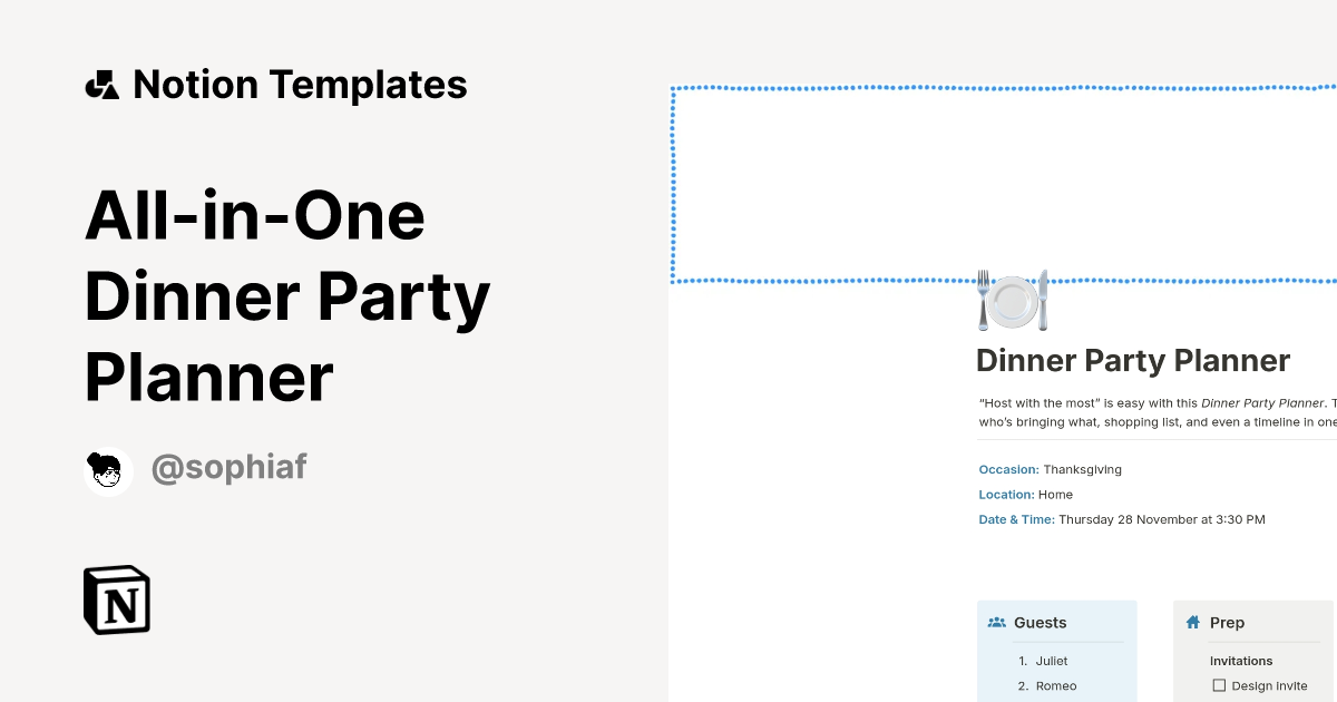 All-in-One Dinner Party Planner Template | Notion Marketplace