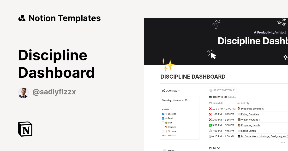 Discipline Dashboard Template by Ziad Creations | Notion Marketplace