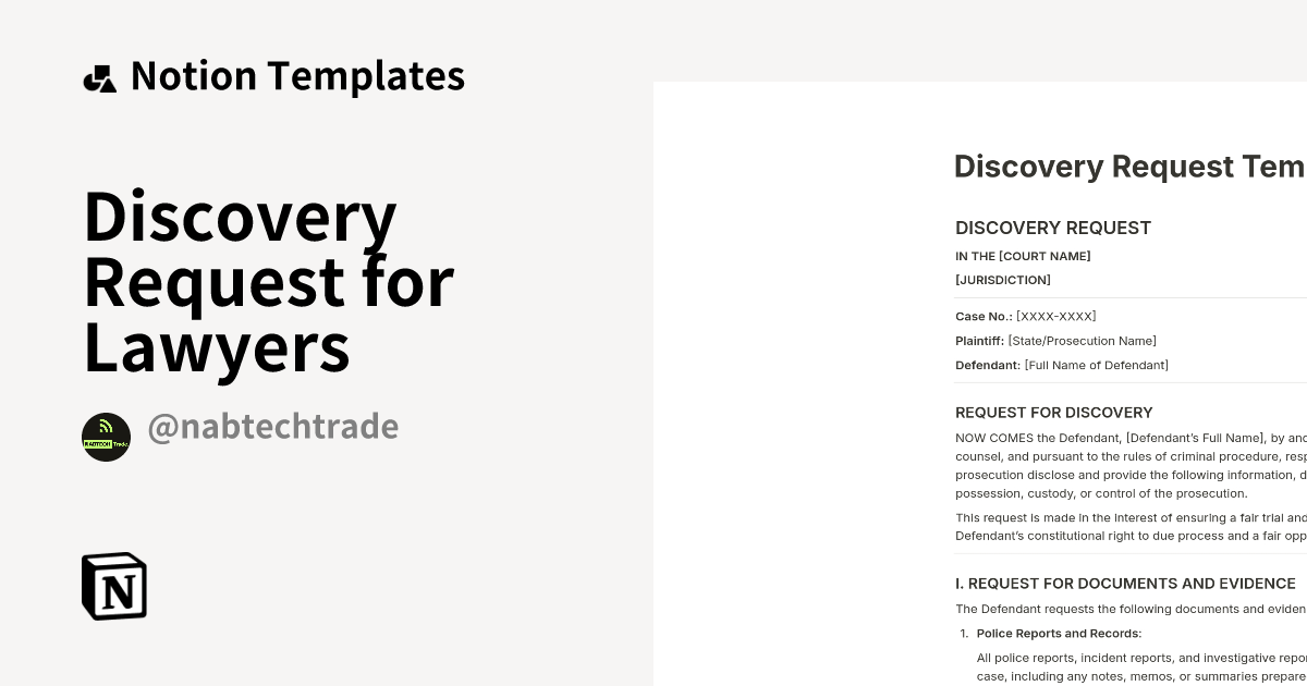 Discovery Request for Lawyers Template | Notion Marketplace