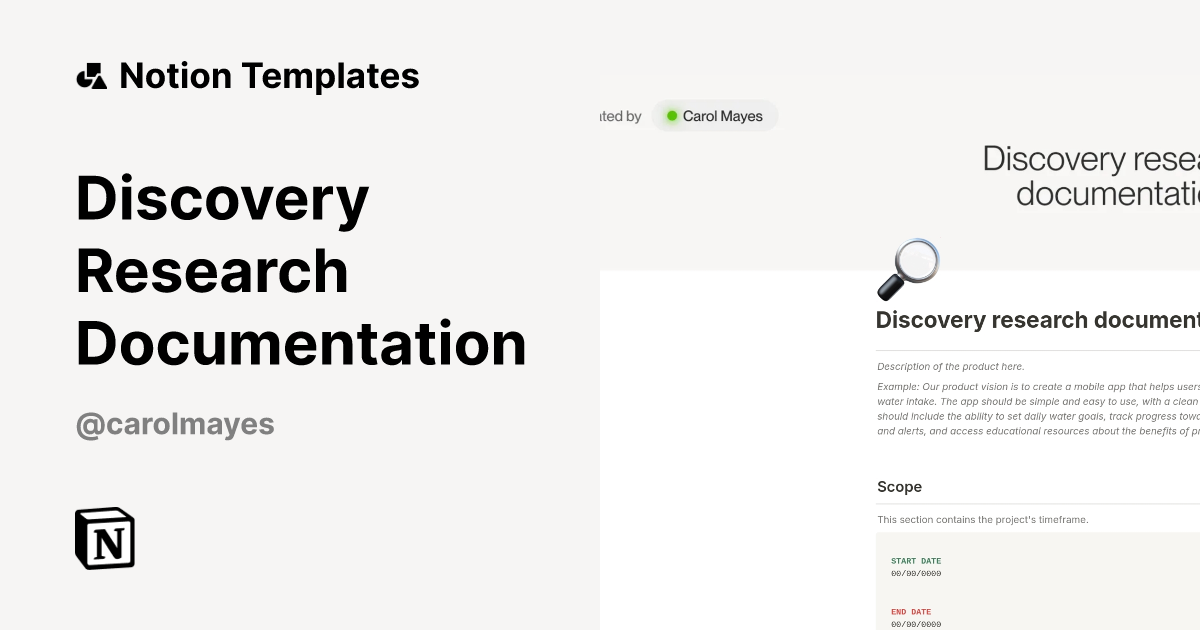 Discovery Research Documentation Template by Carol Mayes | Notion ...