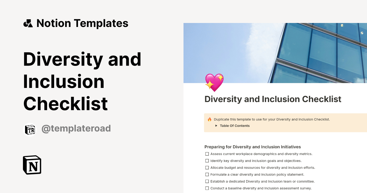 Diversity and Inclusion Checklist Template | Notion Marketplace