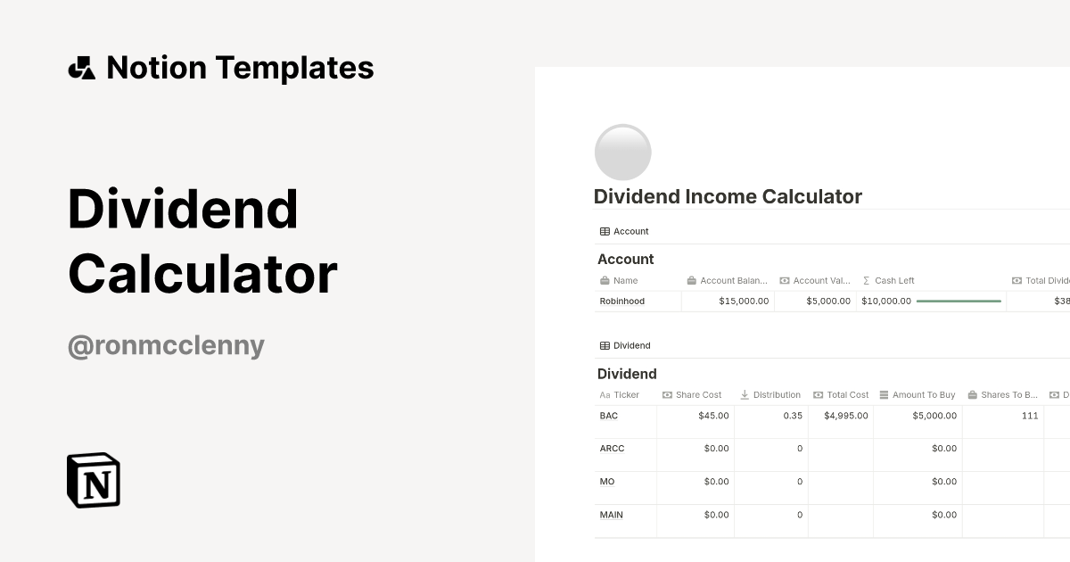 Dividend Calculator Template by TradeWithRon | Notion Marketplace
