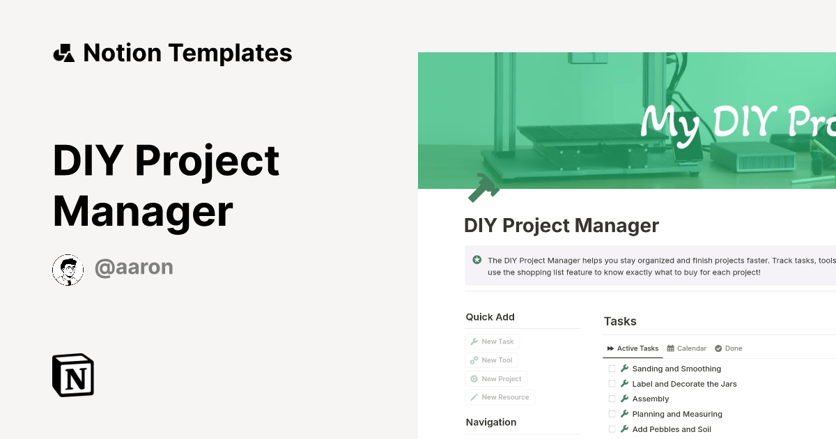 DIY Project Manager Template | Notion Marketplace